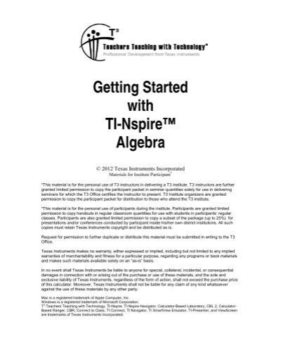 Getting Started with TI Nspireâ Algebra Texas Instruments
