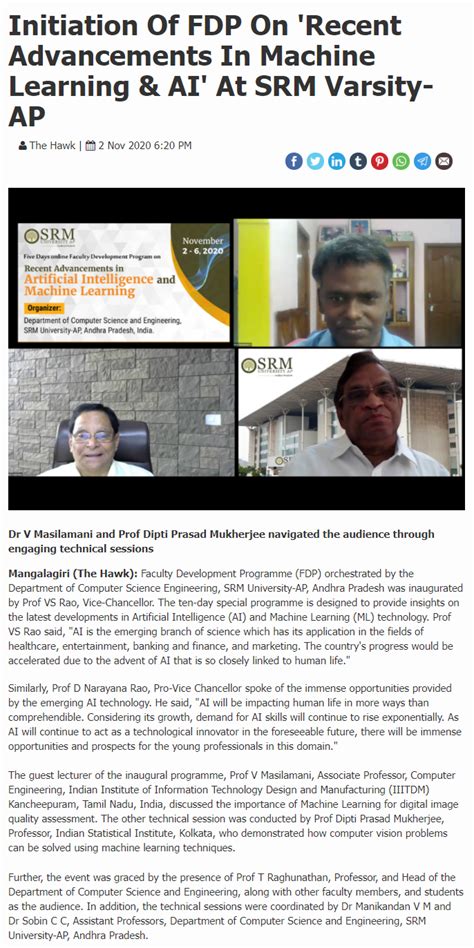 Initiation Of Fdp On “recent Advancements In Machine Learning And