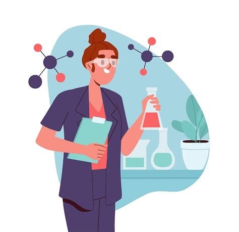 Premium Vector Scientist With Chemical Concept Woman With Flask With Reagent Chemist In