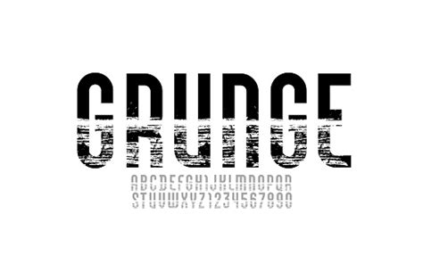 질감 높은 글꼴 긴 알파벳 좁은 검정 대문자 및 숫자 질감 효과 벡터 일러스트레이션 10eps 개념에 대한 스톡 벡터 아트 및