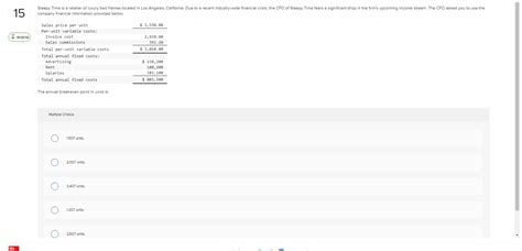Solved The Annual Breakeven Point In Units Is Multiple