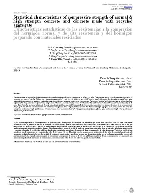 Statistical Characteristics Of Compressive Strength Of Normal And High Strength Concrete And