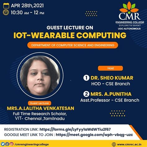 Expert Guest Lecture On Iot Wearable Computing By Cse Cmr Engineering College Hyderabad