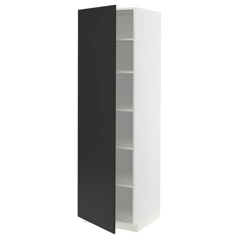 METOD высокий шкаф с полками белый/Nickebo матовый антрацит 60x60x200 ...