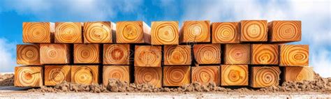 Stack Of Neatly Arranged Wooden Logs Showcasing Cross Sectional