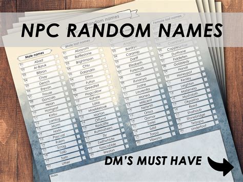 Dnd Dm Reference Sheet Dnd Npc Name Generator Dnd Dm Tools Etsy