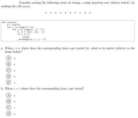 Solved Consider Sorting The Following Array Of Strings A Chegg Com