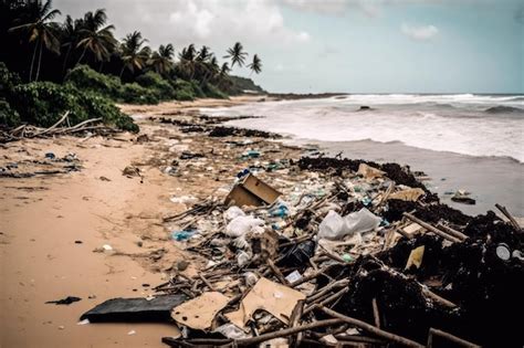Playas Cubiertas De Basura Y Escombros Causados Por La Contaminación De