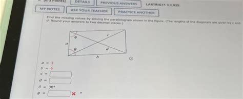 Solved Find The Missing Values By Solving The Parallelogram