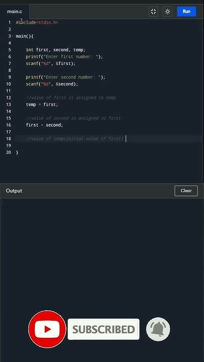 c program to swapping of two numbers program shorts c youtube