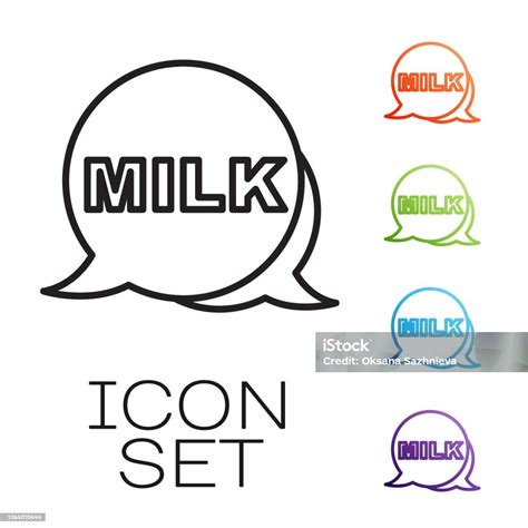 흰색 배경에 격리 된 검은 줄 문자 우유 아이콘 라벨 브랜드 배지를 위한 손으로 쓴 디자인 다채로운 아이콘을 설정합니다 벡터 0