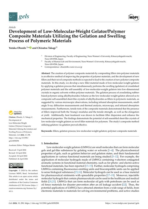 Pdf Development Of Low Molecular Weight Gelatorpolymer Composite Materials Utilizing The