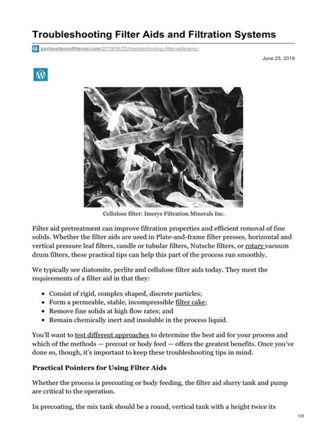 Troubleshooting Filter Aids And Filtration Systems Pdf Filtration