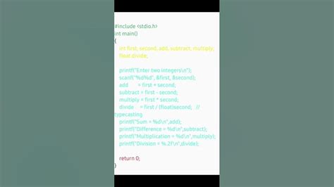 Write A C Program To Perform Addition Subtraction Multiplication And