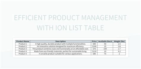 efficient product management with ion list table excel template and