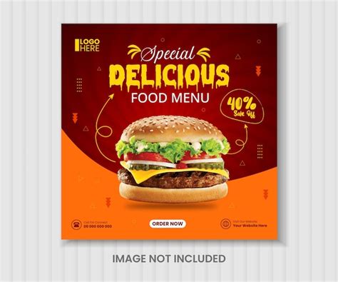 음식 현대 크리에이티브 버거 소셜 미디어 포스트 디자인 템플릿 프리미엄 벡터