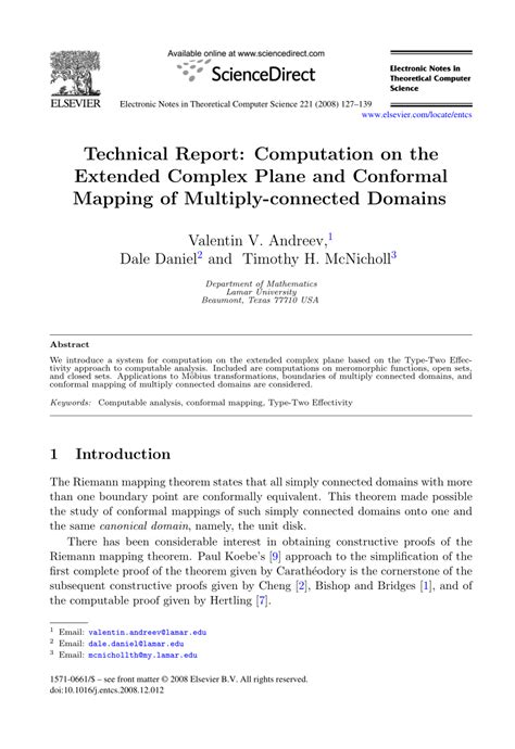 Pdf Technical Report Computation On The Extended Complex Plane And Conformal Mapping Of