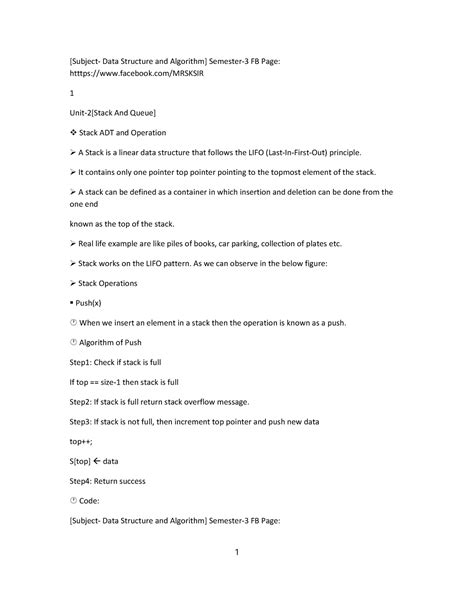 Unit 2 Ds Stack Subject Data Structure And Algorithm Semester 3 Fb