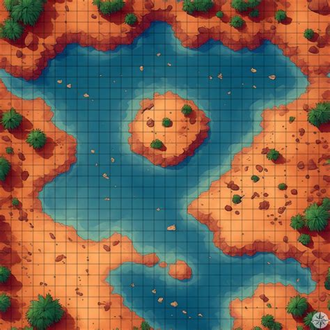 Desert Oasis With Small Island Battlemap Ttrpg Map For Dandd And Roll20