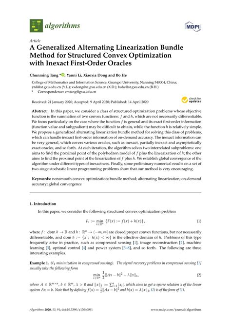 Pdf A Generalized Alternating Linearization Bundle Method For