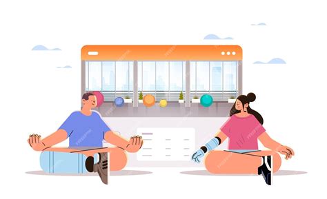 Premium Vector Man Woman With Replaced Robotic Implants Or Prosthesis Body Parts Sitting Lotus