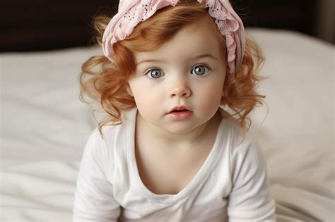 Linda Niña Pelirroja En La Cama Foto Premium