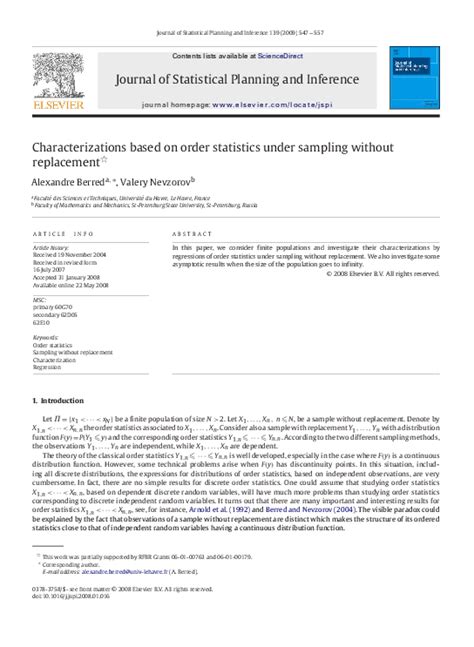 Pdf Characterizations Based On Order Statistics Under Sampling Without Replacement