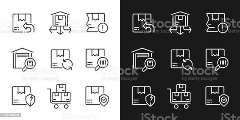 물류 픽셀 완벽한 흰색 선형 아이콘 어두운 테마 밝은 모드로 설정 아이콘에 대한 스톡 벡터 아트 및 기타 이미지 아이콘 화물 운송 개체 그룹 Istock