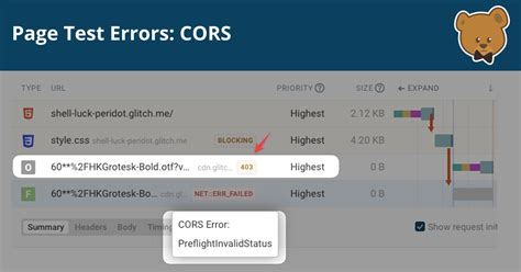 Cors Errors In Page Test Results Debugbear