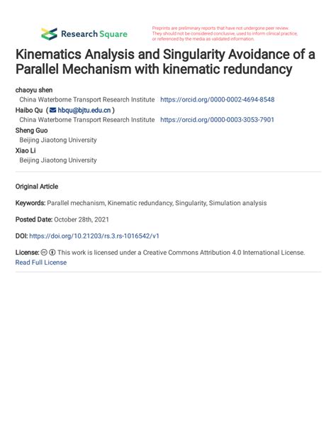 Pdf Kinematics Analysis And Singularity Avoidance Of A Parallel