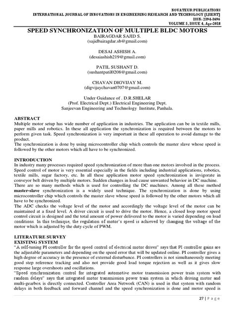 Speed Synchronization Of Multiple Bldc Motors Pdf Control Theory