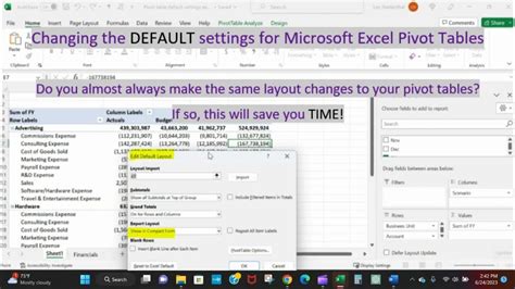 Pivot Table Default Settings Youtube