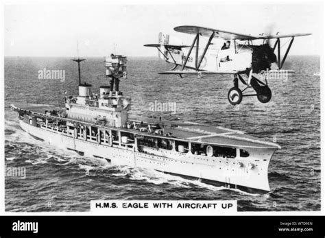 The Aircraft Carrier Hms Eagle And A Fairey Flycatcher Aircraft