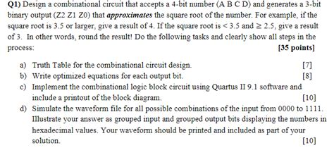 Solved Q1 Design A Combinational Circuit That Accepts A Chegg