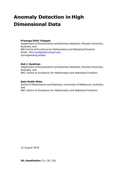 Pdf Anomaly Detection In High Dimensional Data