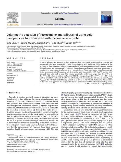 Pdf Colorimetric Detection Of Ractopamine And Salbutamol Using Gold