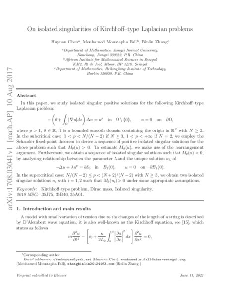 Pdf On Isolated Singularities Of Kirchhoff Type Laplacian Problems