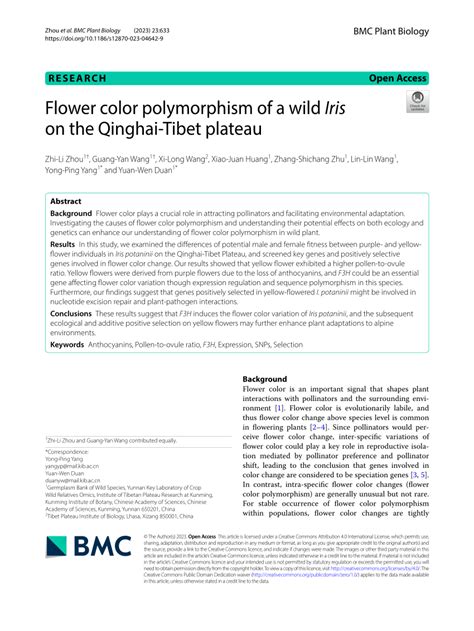 Pdf Flower Color Polymorphism Of A Wild Iris On The Qinghai Tibet Plateau