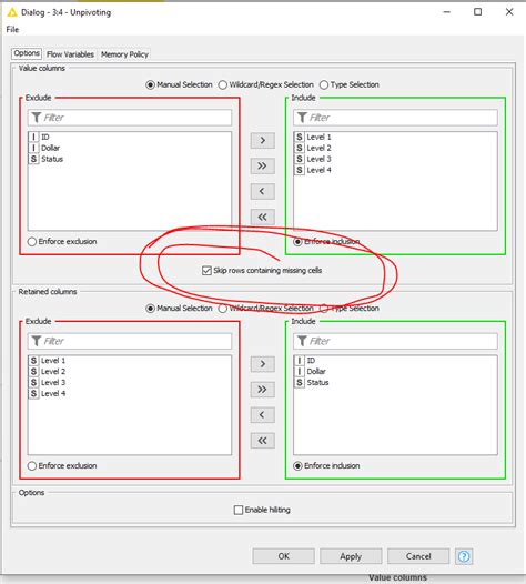 unpivoting nodes drops missing rows knime analytics platform knime