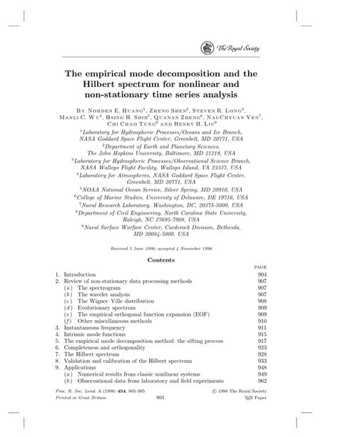 Pdf The Empirical Mode Decomposition And The Hilbert Spectrum For Nonlinear And Non Stationary