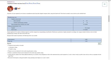 Solved Problem 8 13comprehensive Problem With Labour Fixed