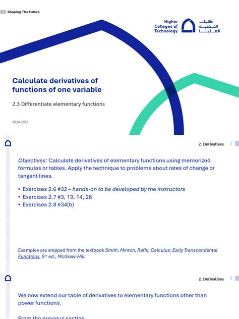 Lo2 23 Derivatives Of Elementary Functions Pdf Derivative Trigonometric Functions