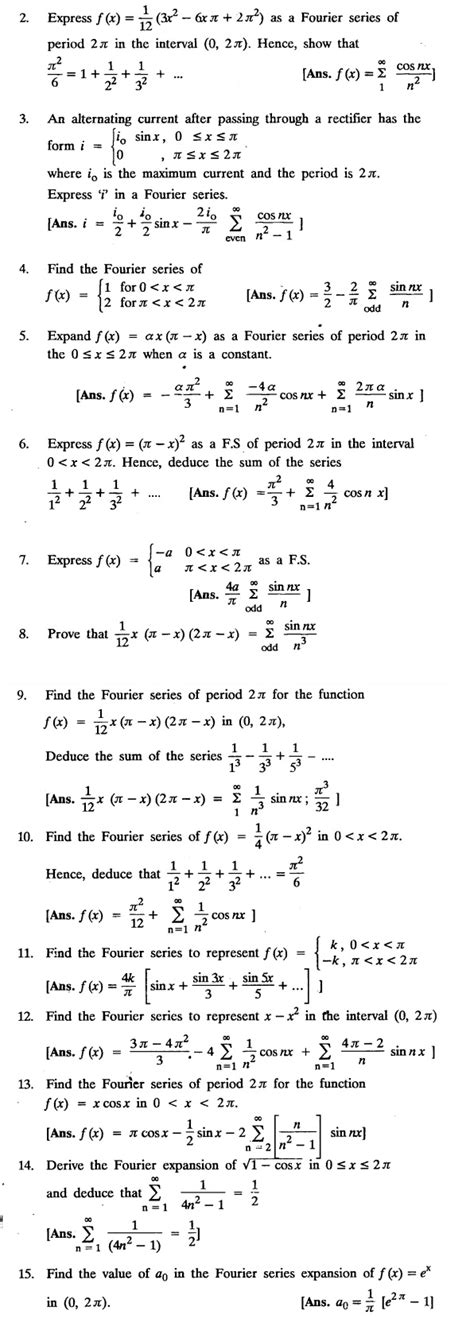 Fourier Series Definition Eulers Formula Convergence Theorem Important Formulae With