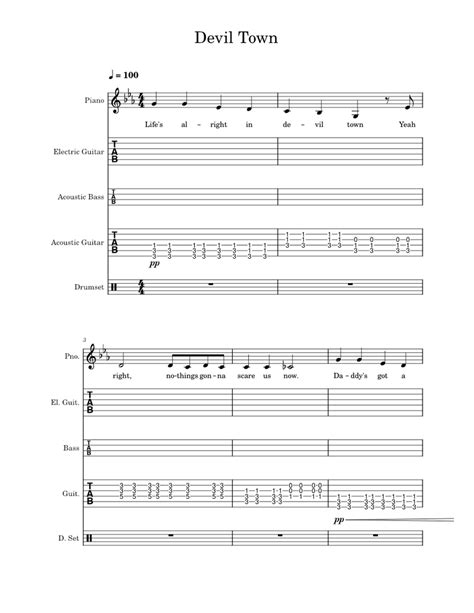 Devil Town Cavetown Sheet Music For Piano Guitar Bass Guitar Drum Group Mixed Quintet