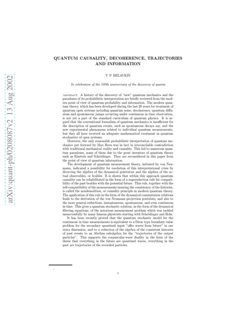 Pdf Very Quantum Causality Decoherence Trajectories And