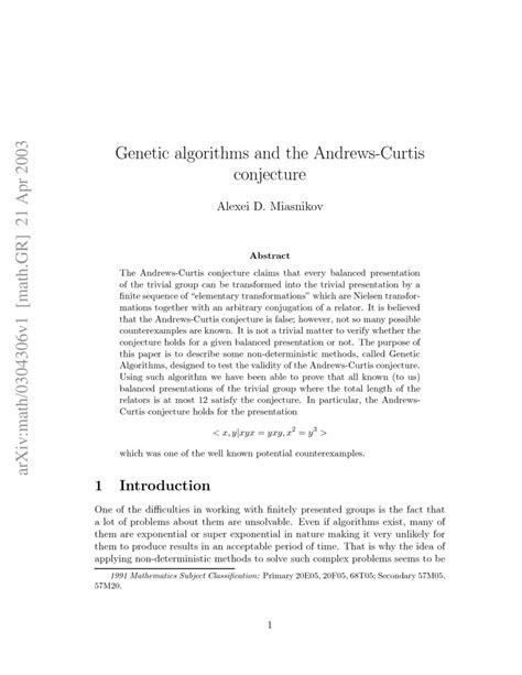 Genetic Algorithms And The Andrews Curtis Conjecture Deepai