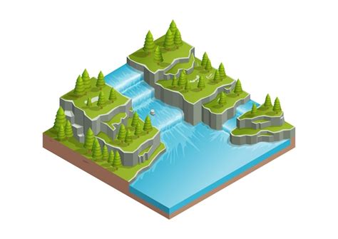 Premium Vector Isometric Natural Beautiful Waterfall