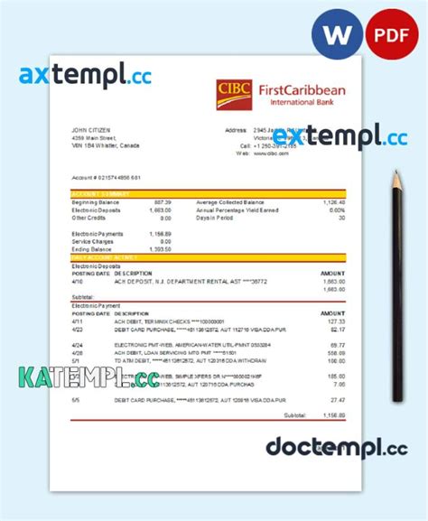Sample Canada Cibc Bank Statement Template In Word And Pdf Format Doc And Pdf Download