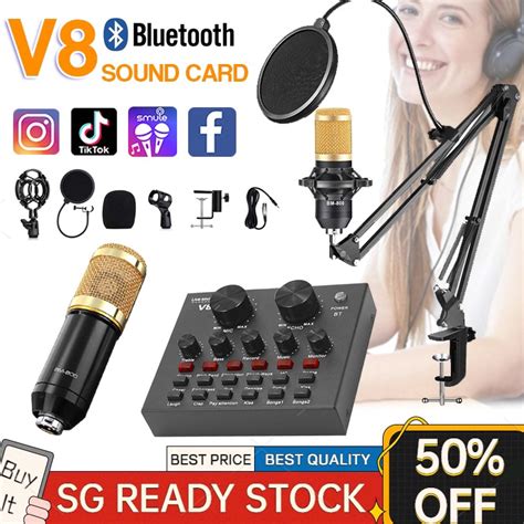 Jual Top Shipment SOUNDCARD V8 PLUS LENGKAP MIC V8 SOUND CARD WITH BM8 MICROPHONE LIVE BROADCAST