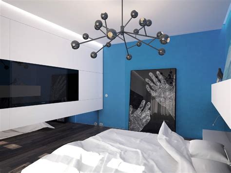 синяя стена в спальне сочетание с другими цветами